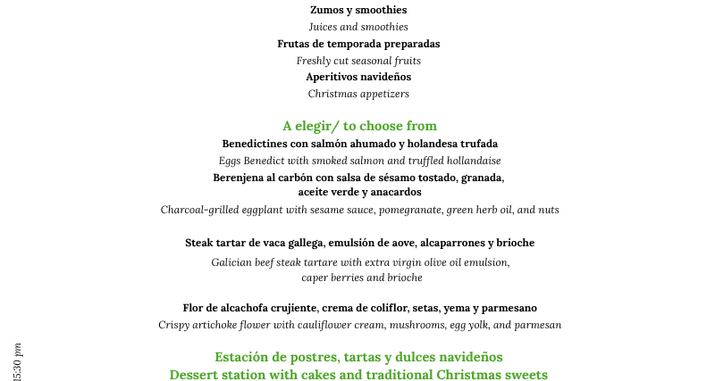 Menú Brunch Especial de Navidad en Jardín de Diana, Hyatt Centric Gran ...